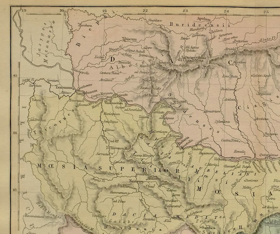 1868 HAND COLOURED ANCIENT MAP MACEDONIA MOESIA THRACIA DACIA BISTONES ...
