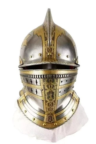 Medieval Steel Armor 18 Gauge Burgonet Helmet Knight Polished Brass ...