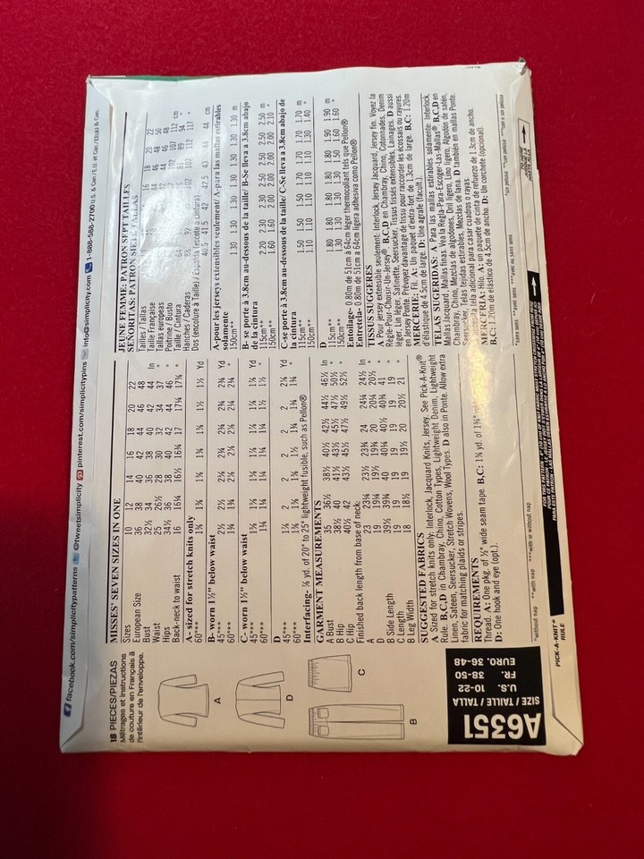 Simplicity 6351, Size 10-22, Misses' Top, Pant, Skirt, Uncut | eBay