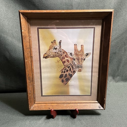 Vintage 1970's Phil Prentice "Giraffe" Art Print w/ Wood Frame Retro ...