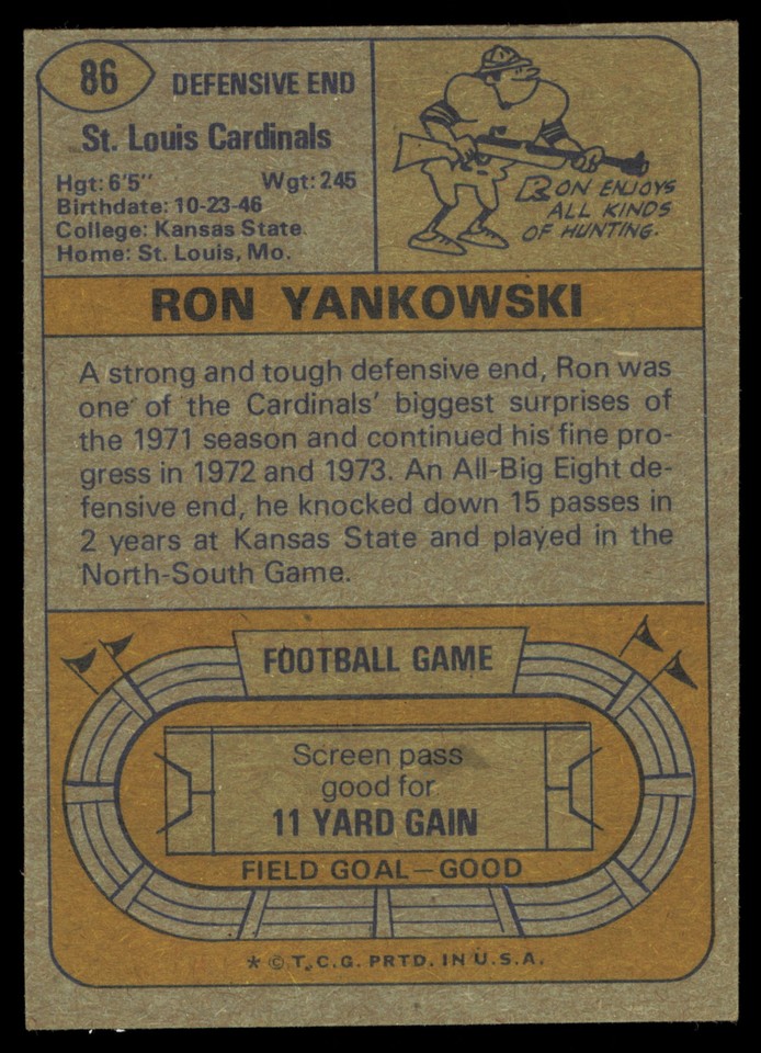 1974 Topps Football #86 Ron Yankowski St. Louis Cardinals | eBay