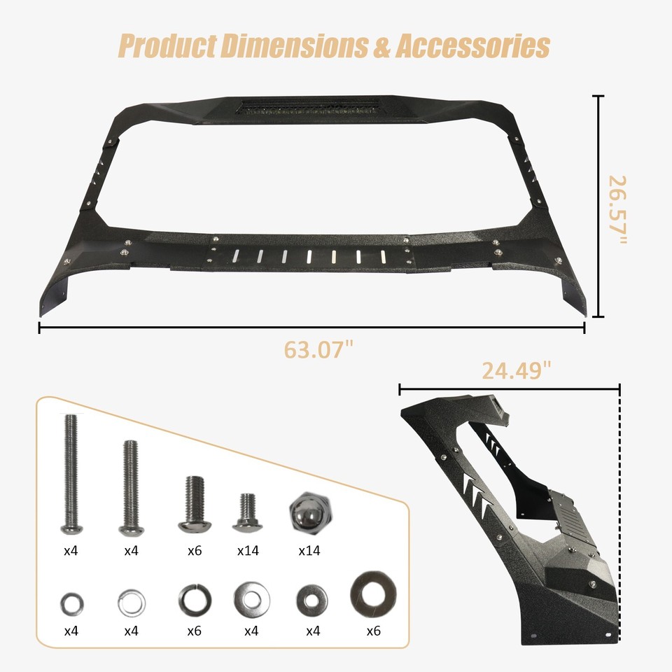 Armor Windshield Frame Cover Visor Cowl w/ LED Lights For Jeep Wrangler ...