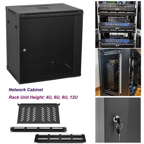 4U 6U 9U 12U Black Network Cabinet Data Comms Wall Rack Shelf Patch ...