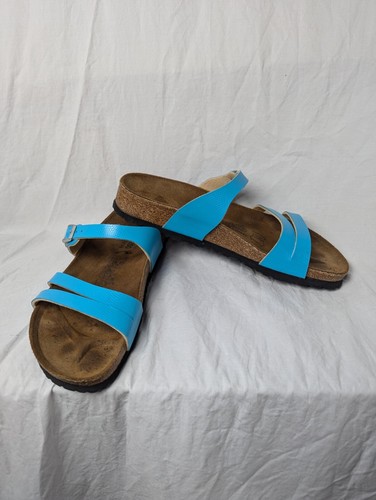 Birkenstock Birki's 3 Strap Sandals Teal Turquoise Leather Slides Size ...