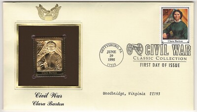 CLARA BARTON NURSE CIVIL WAR 1995 1ST DAY ISSUE RARE USPS 22KT GOLD ...