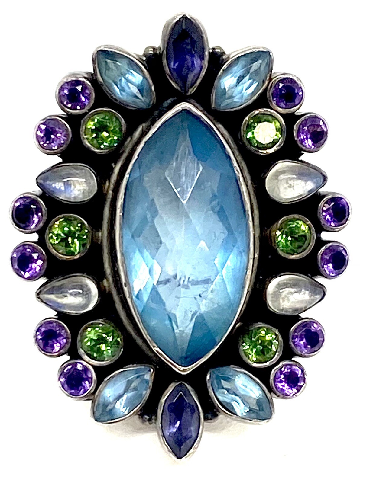 Vintage Nicky Butler Large Sterling Silver Multi Gem … - Gem