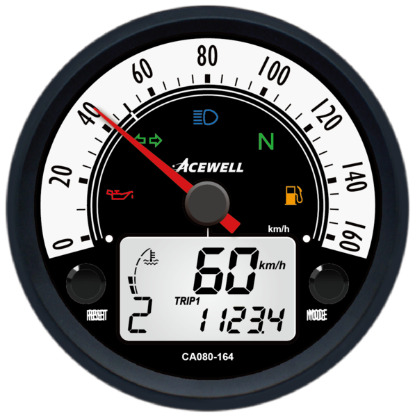 Acewell 80mm speedometer 160kmh with digital tacho anodized black body ...