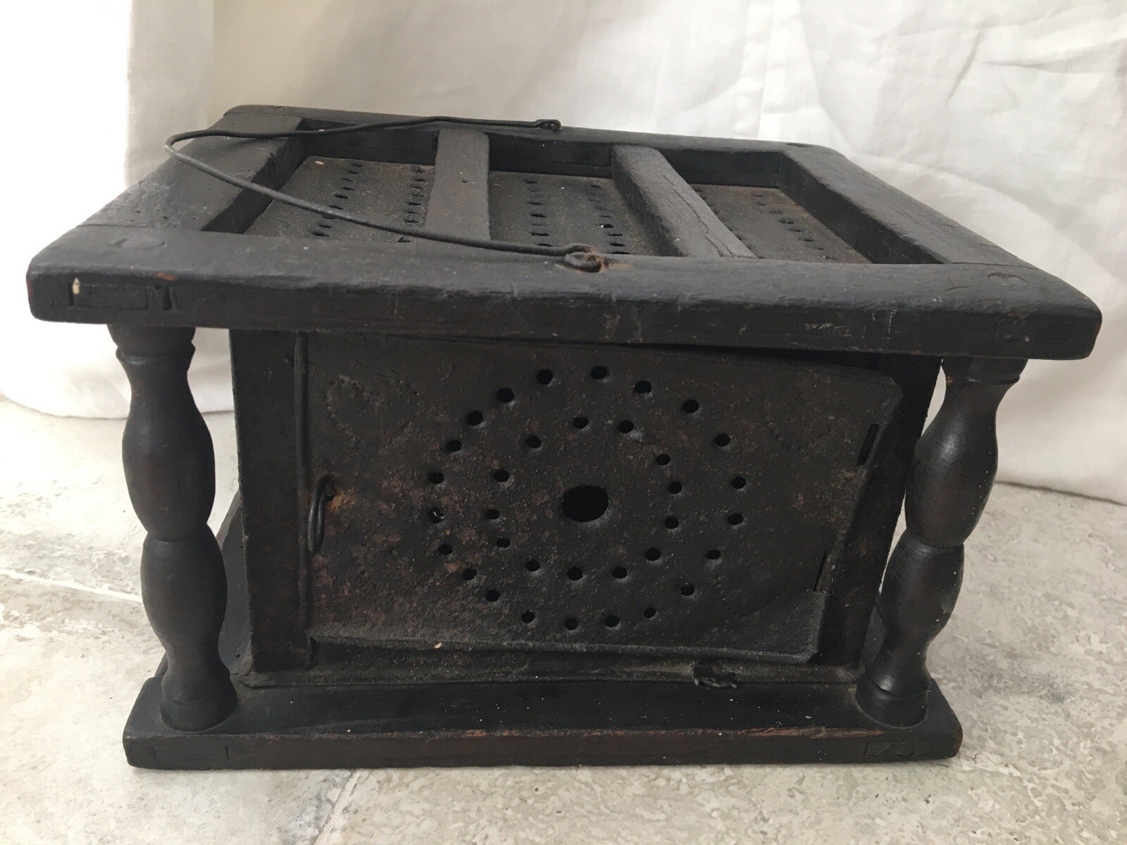 Antique 19th Century Wood and Punched Tin Foot Warmer w/ Heart ...