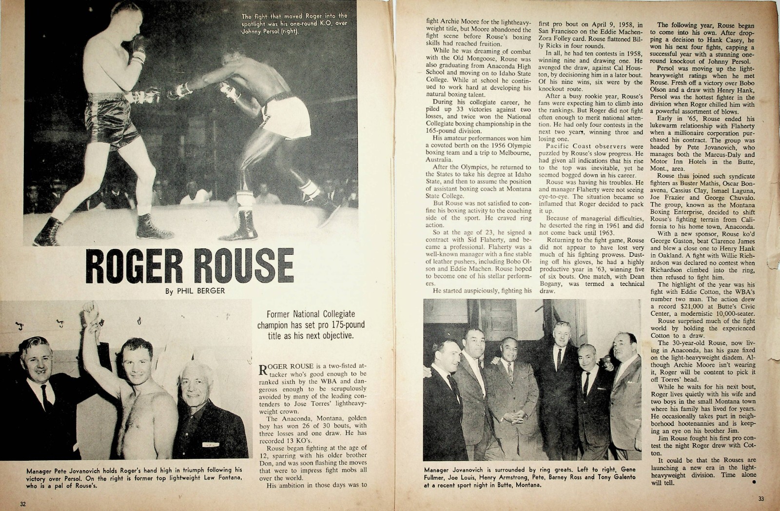 1966 Boxer Roger Rouse Manager Pete Jovanovich - 2-Page Vintage Boxing ...