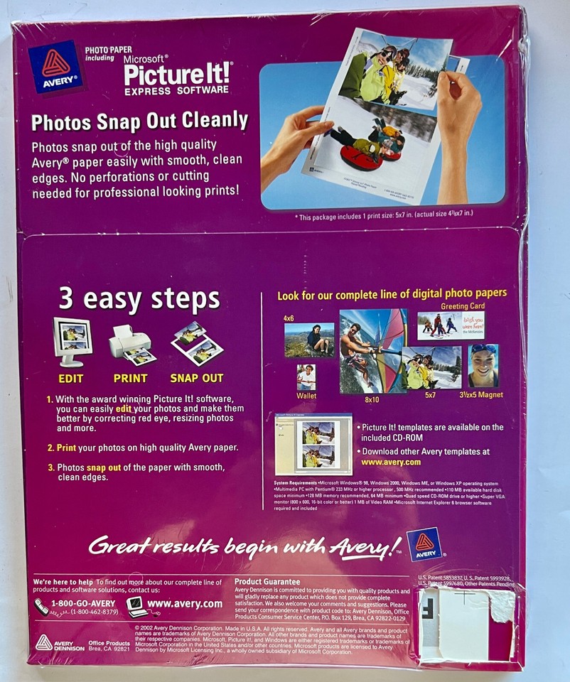 AVERY Digital Photo Paper 5" x 7" Glossy Prints w/ Expres Software-24 ...