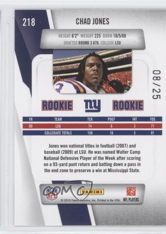 2010 Playoff Prestige Rookie Xtra Points Green /25 Chad Jones #218 ...