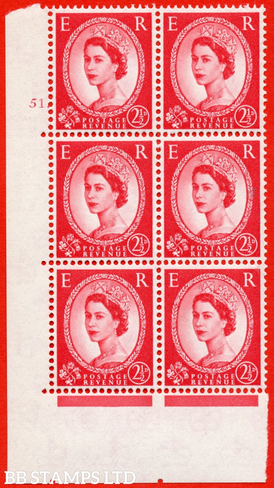 SG. 574. S57. 2½d Carmine - red.Type II. An UNMOUNTED MINT cylinder ...