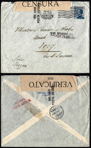 1917 Italy censored WWI cover to Switzerland – 25c Umberto I + full ...