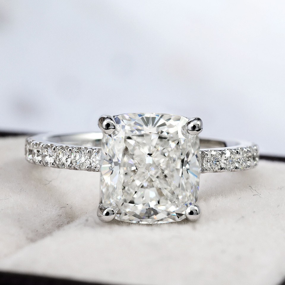 Natural 4.60 Ct. Cushion Cut Diamond U-Pave Engagement Ring F, VVS2 GIA ...