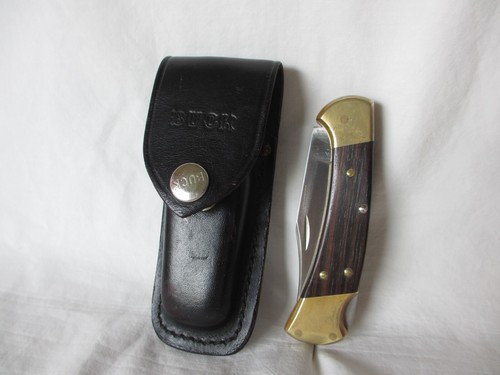 Vintage 112 Buck Folding Knife, Wood Handle and 112 Leather Sheath 1974 ...