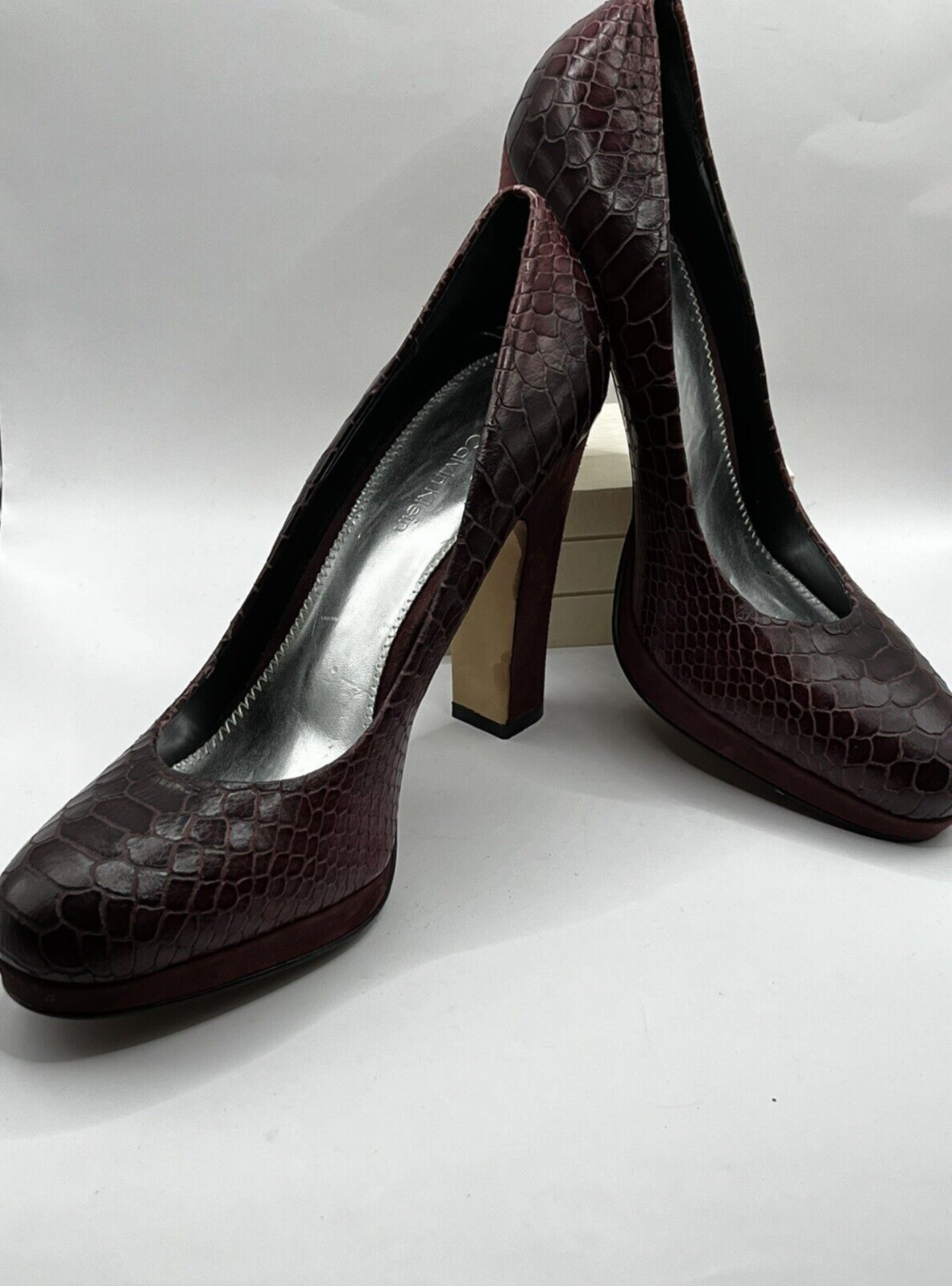 Calvin Klein Burgundy Jalia Embossed Snake High Heels… - Gem