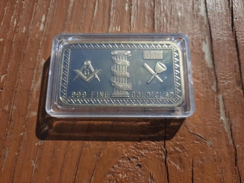 FREEMASON 100 MILLS .999 FINE GOLD CLAD MASONIC ART BAR NUMBERED ...