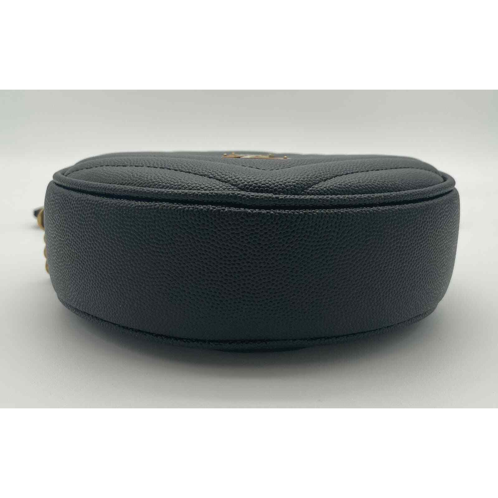 NEW SAINT LAURENT BLACK GOLD LEATHER CIRCLE ROUND CROSSBODY BAG PURSE ...