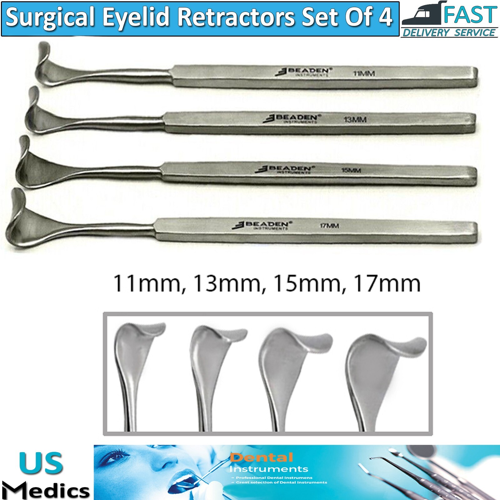 Eyelid Retractors Upper Lid Blunt Set of 4 Ophthalmic Desmarres Eye ...