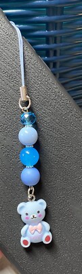 BLUE Cell Phone Charm Strap Dangle TEDDY BEAR iPhone Android Accessory ...