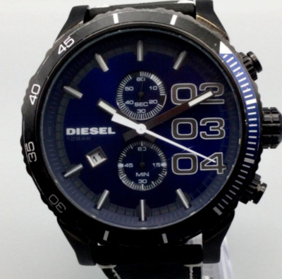 Diesel Double Down Watch Men DZ-4312 51mm Black Tone Date Leather New ...