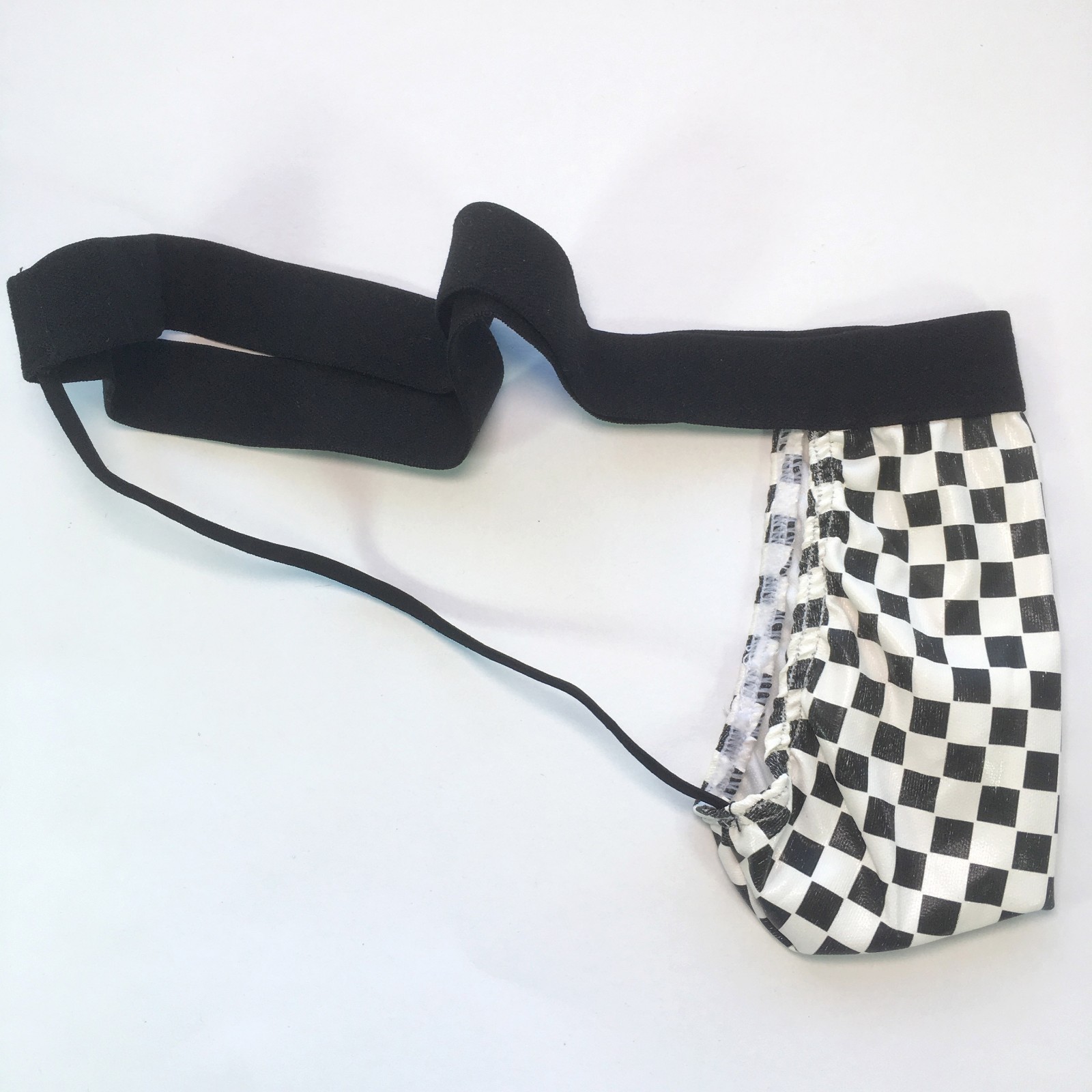 K522 V Black white Checkered Flag Racing PVC G-string JockStrap ...