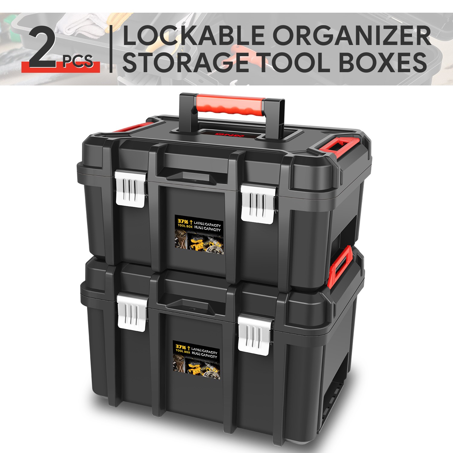 2 PCS Lockable Workshop Garage Household Portable Tool Organizer ...