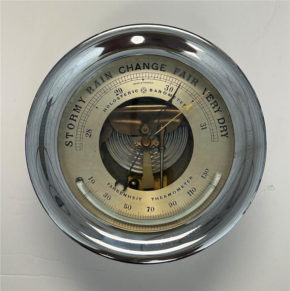 Chelsea Ship's Barometer & Thermometer 6" Dial 7-1/4" Nickel Case Circa ...
