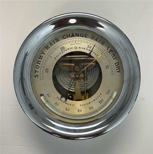 Chelsea Ship's Barometer & Thermometer 6" Dial 7-1/4" Nickel Case Circa ...