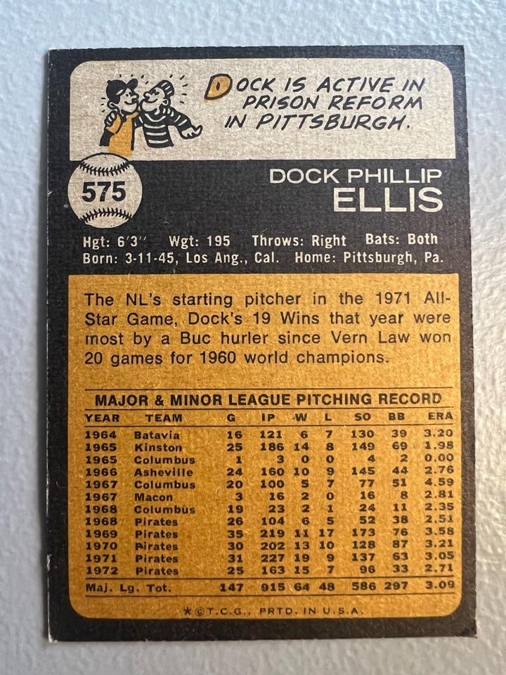 1973 Topps Baseball - Dock Ellis ( Pittsburgh Pirates ) #575 - VG/EX | eBay