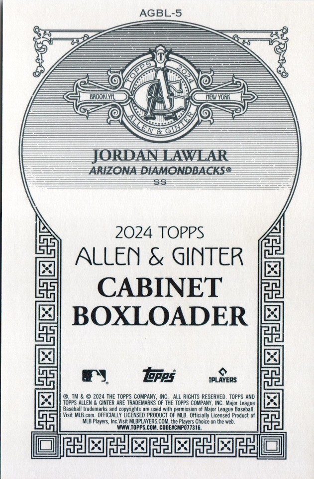 2024 Topps Allen and Ginter Baseball Box Toppers #AGBL5 Jordan Lawlar ...