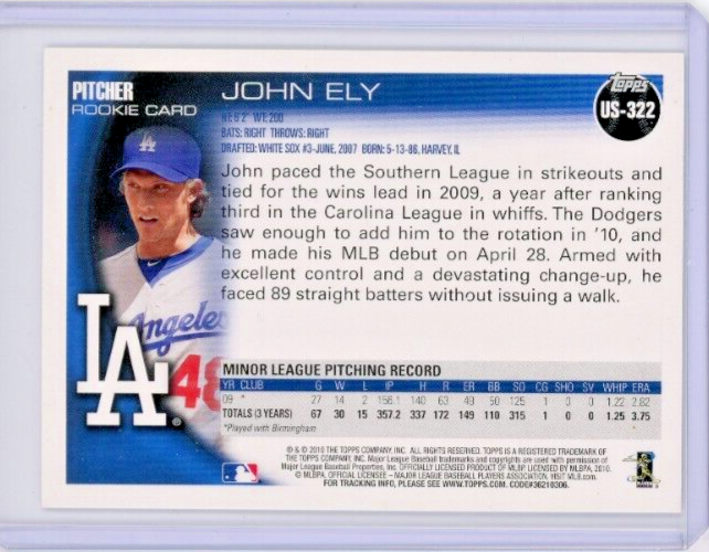 2010 Topps Update #US-322 John Ely Rookie RC - Los Angeles Dodgers | eBay