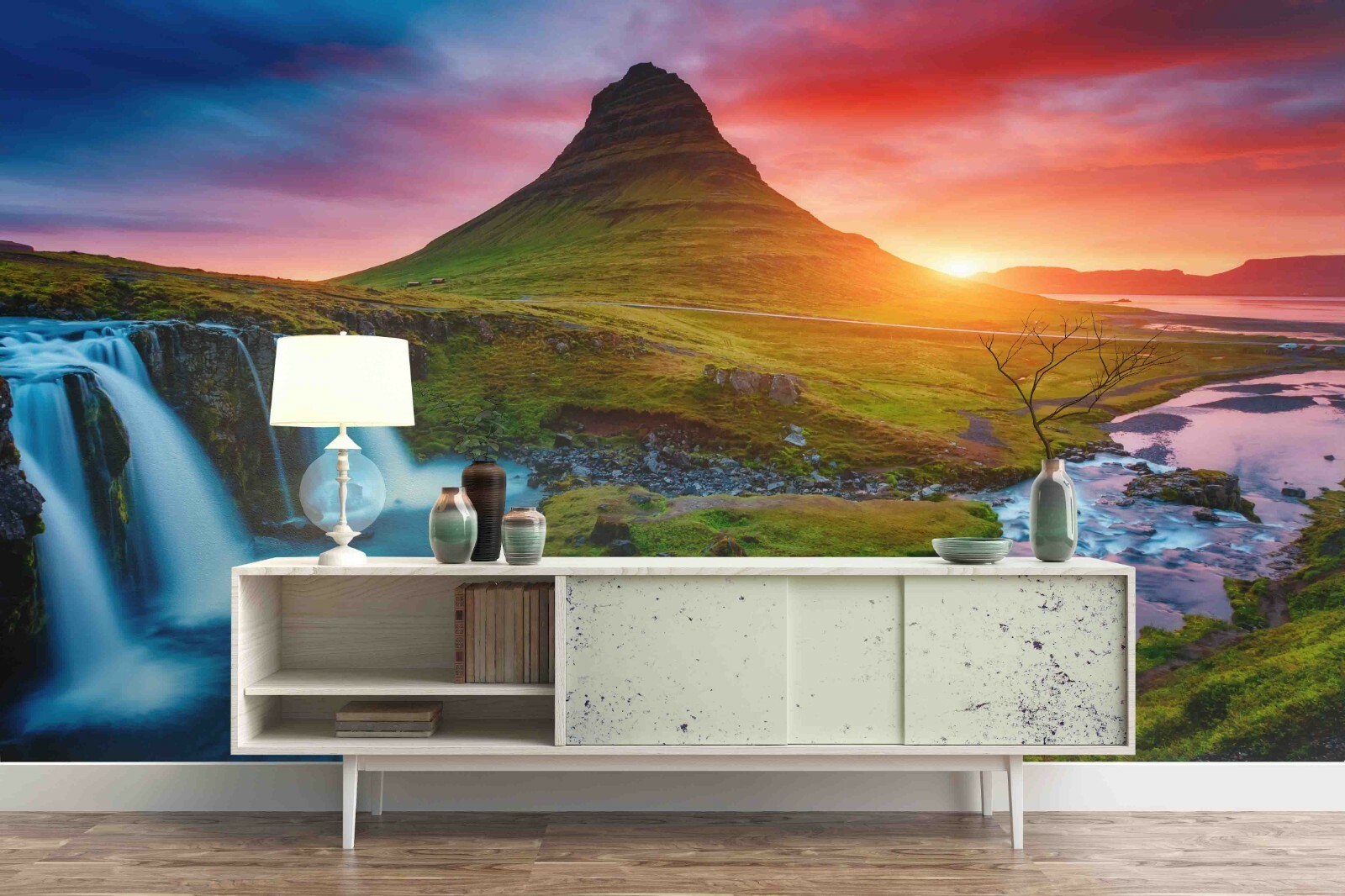 3D Sunset Sky Mountains Wall Murals Wallpaper Murals Wall Sticker Wall ...