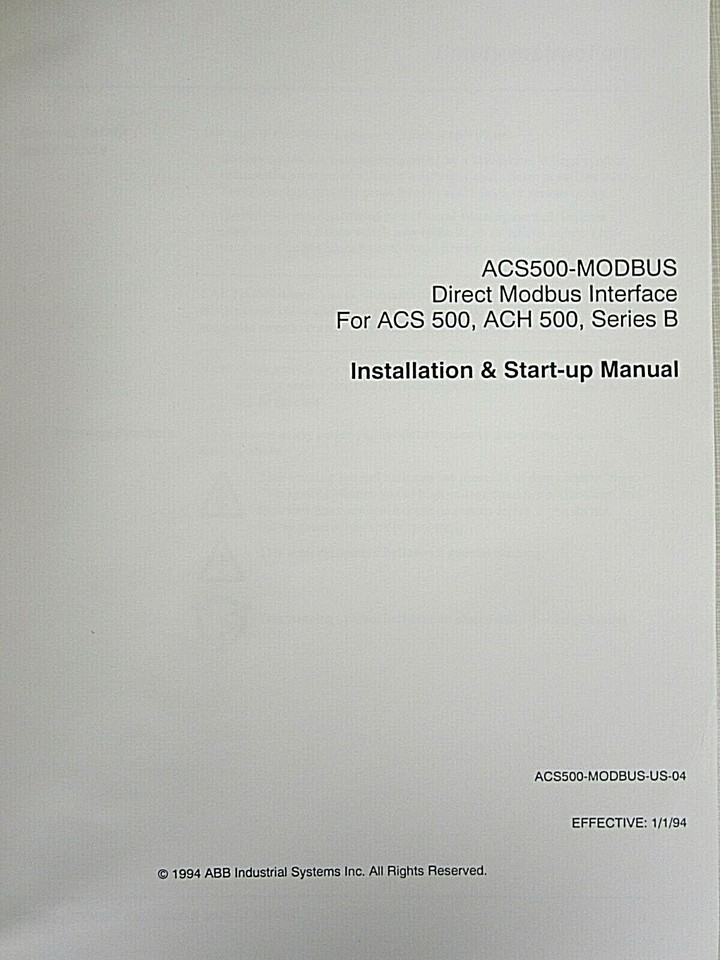 ABB ACS500 Modbus Protocol For ACS/ACH 500 drives Installation Manual ...