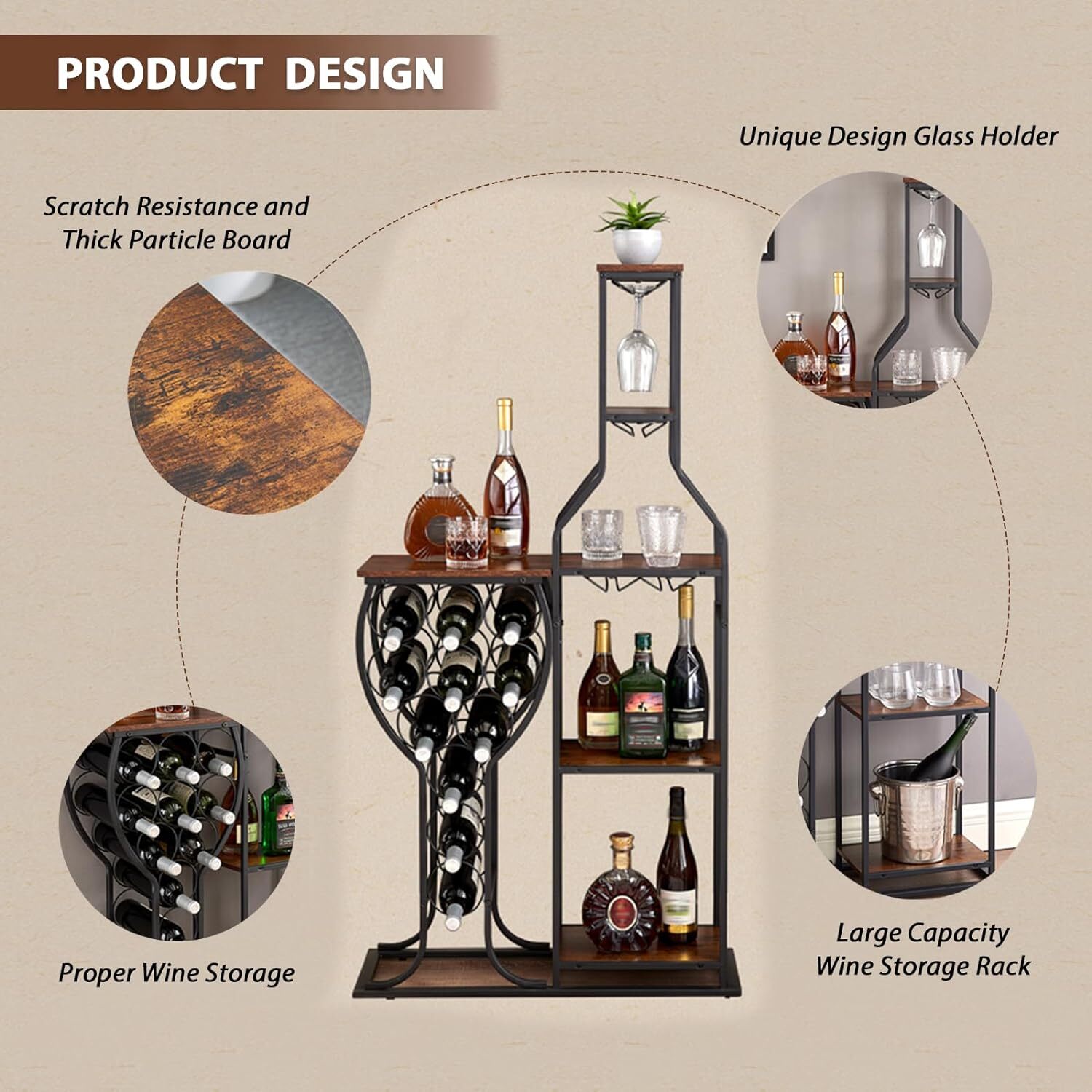 5-Tier Freestanding Wine Rack,11 Bottle Wine Bakers Rack Wine Storage ...