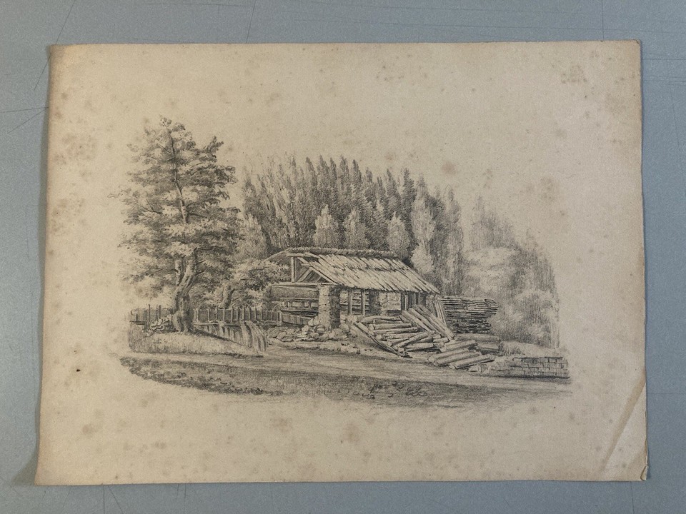 Beautiful Drawing Home Logs Wood Pyrenees Xixth Romanticism Shaft ...