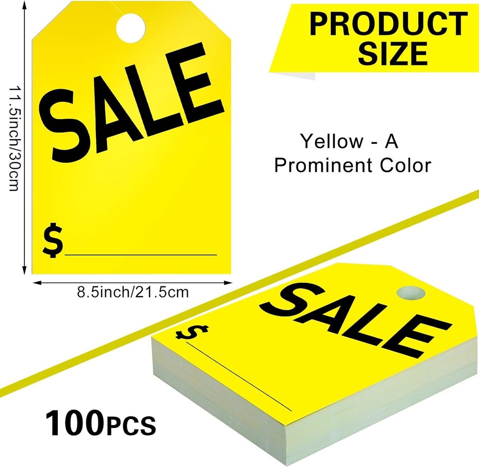100 Pack Sale Tags Car Dealer Mirror Hang Tags 8.5 x 11.5 Inches Sale ...