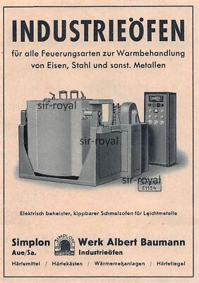 Simplon Werk Albert Baumann - Industrieöfen - 1939 - Werbung Reklame ...