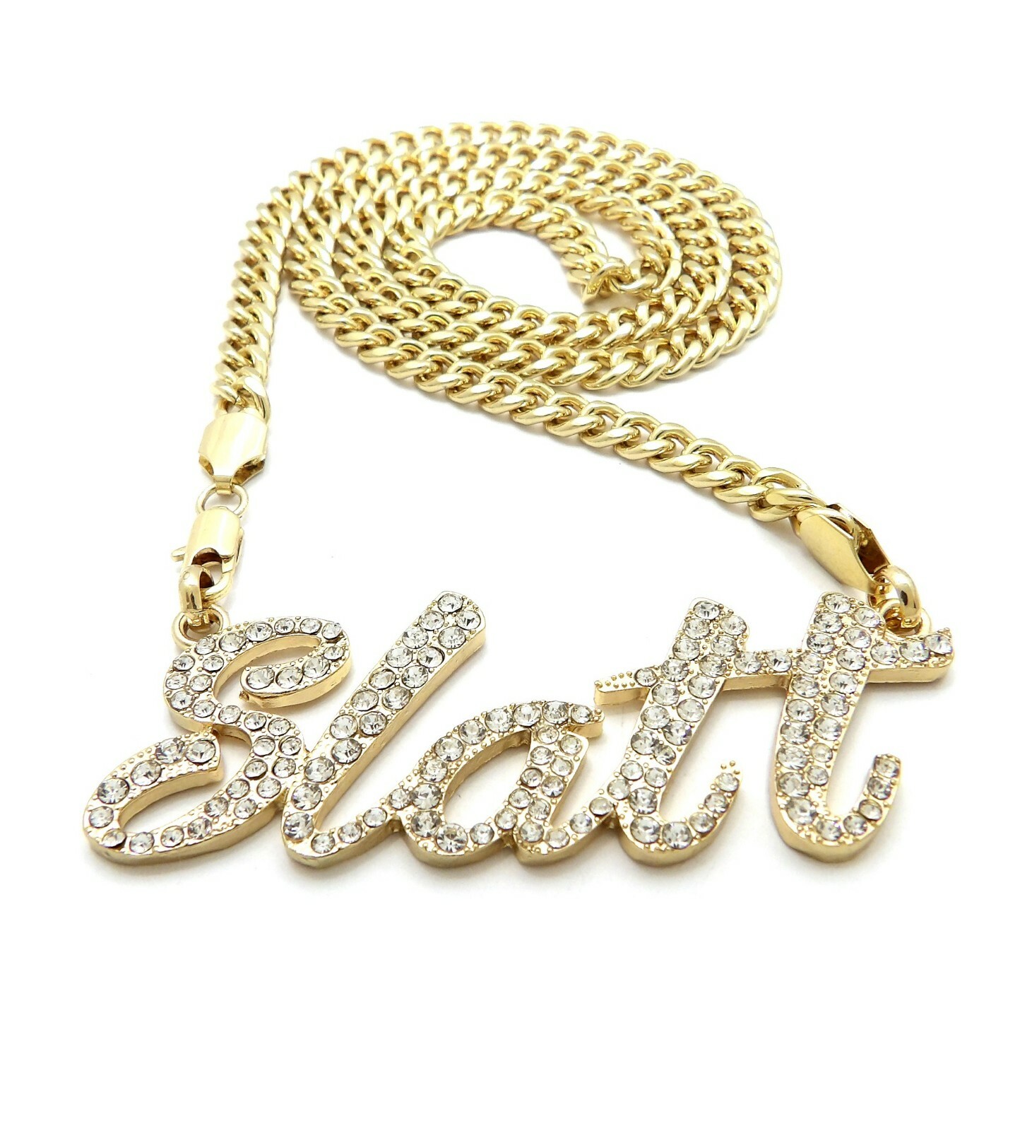 YOUNG THUG SLATT PENDANT GOLD CUBAN LINK CHAIN NECKLACE HIP HOP RAPPER ...