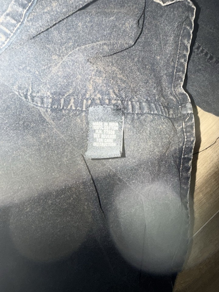 J Peterman Vintage Natural Acid Wash Dyed Artisan Denim Stud Stand Neck ...