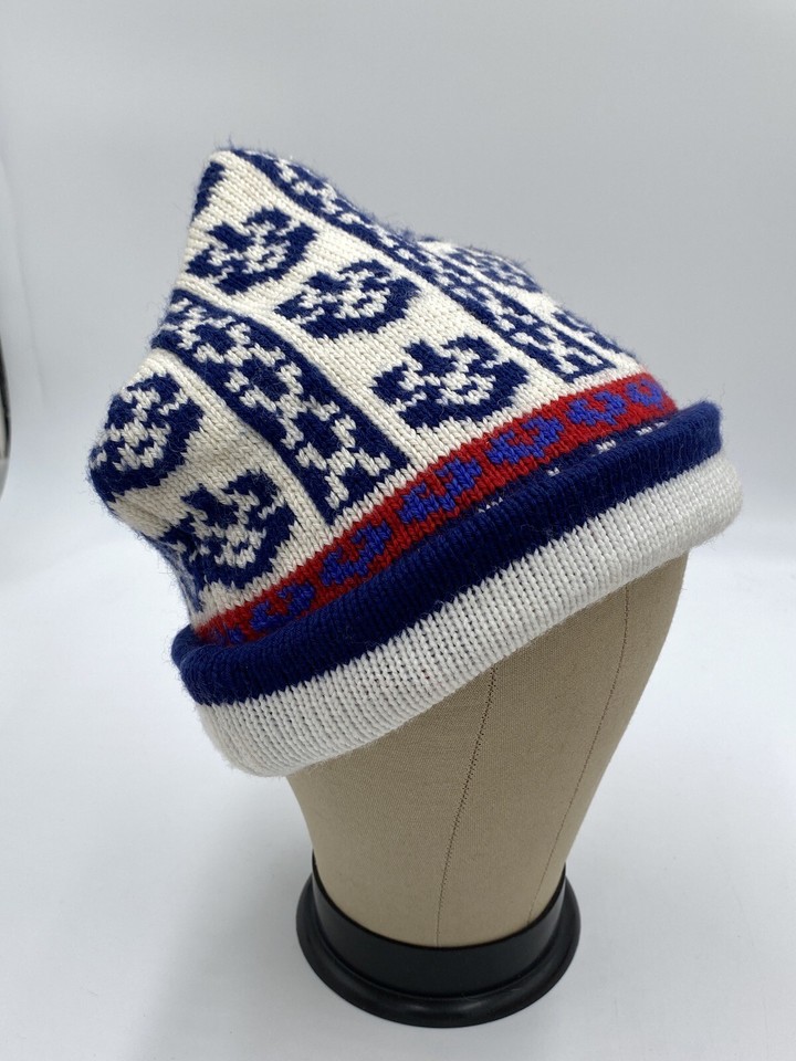 Poppy Gall Wool Knit Cap Beanie Hat Vermont USA Woven Red White Blue ...