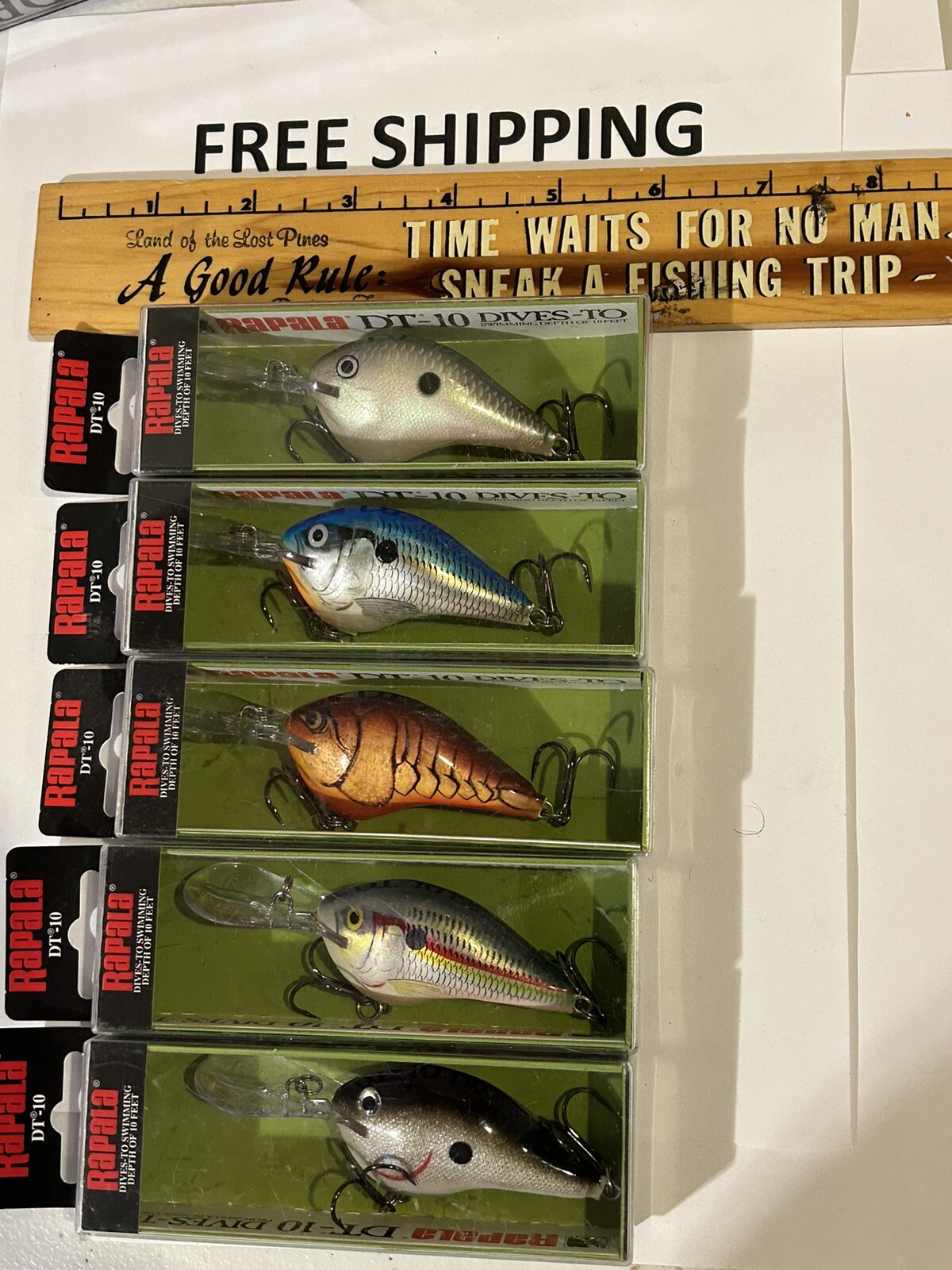 LOT OF 5 Rapala DT-10 Crankbait Fishing Lures 5 COLORS SHOWN TACKLE BOX ...