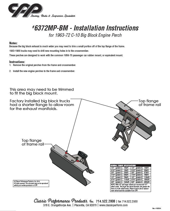 63-72 Chevy C10 GMC Truck Big Block Engine Motor Mounts 454 427 396 w ...
