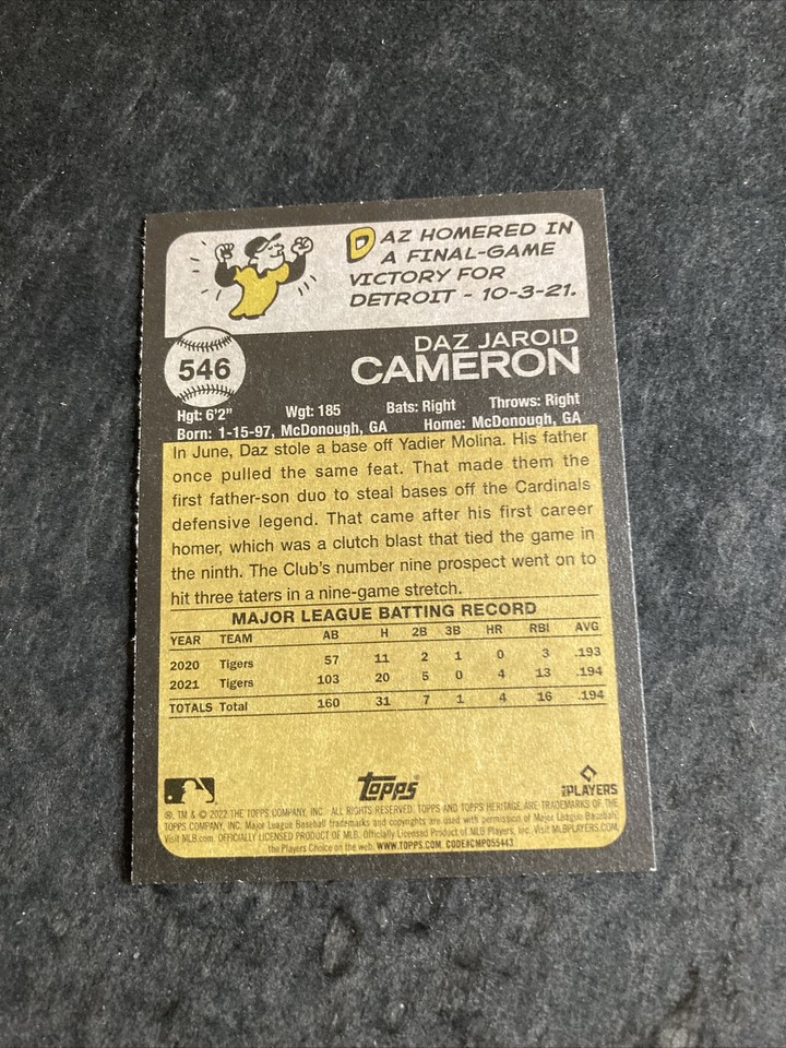 2022 Topps Heritage High Number Daz Cameron Card | eBay