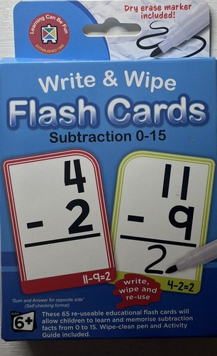 Flash Cards Learning Can Be Fun Subtraction 0-15 Ages 6+ Write & Wipe ...