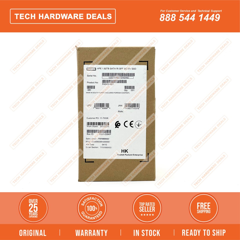 P40499-B21 3 Year HPE Warranty RETAIL BOX HPE 1.92TB SATA 6G RI SFF BC ...