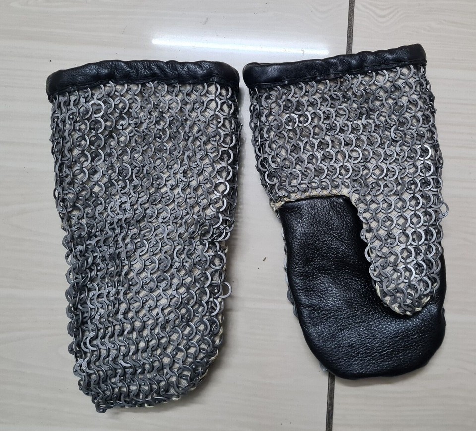 Medieval Riveted Chainmail Armor Leather Mittens 9 mm Rings Reenactment ...
