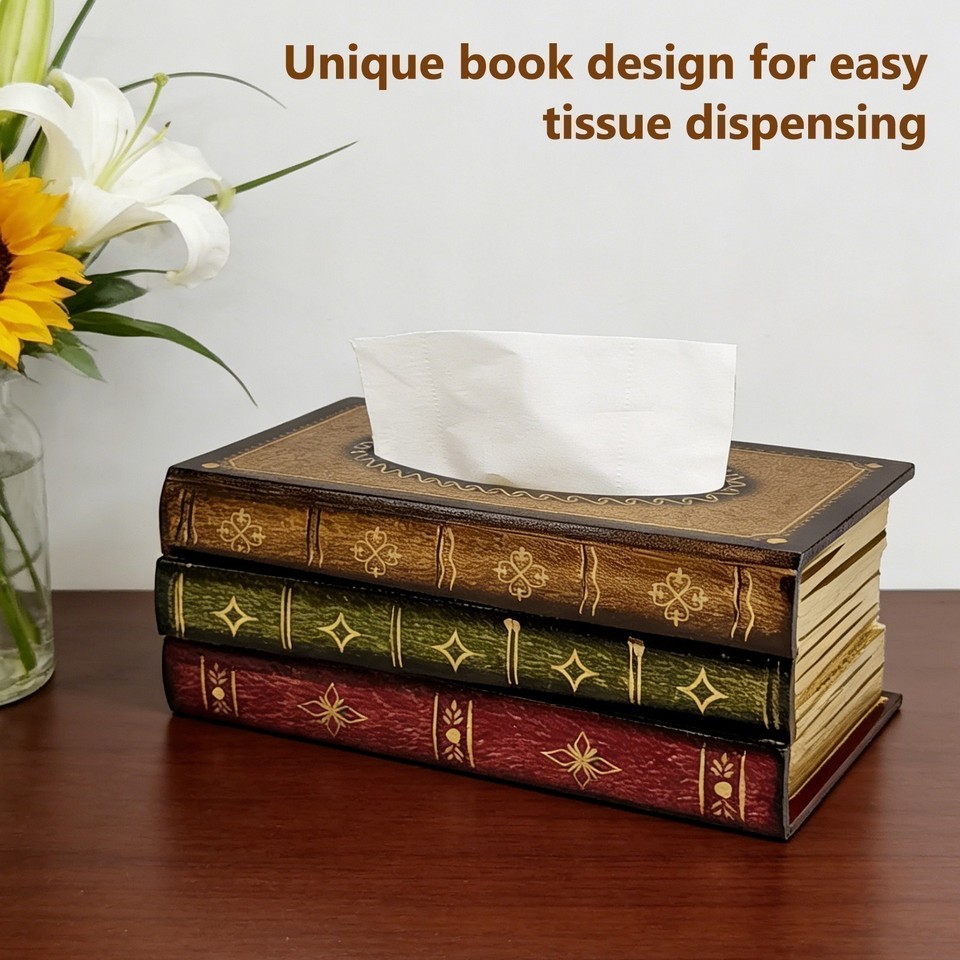 DelSol Book Style Tissue Holder Decorative Paper Box Napkin Case Home ...