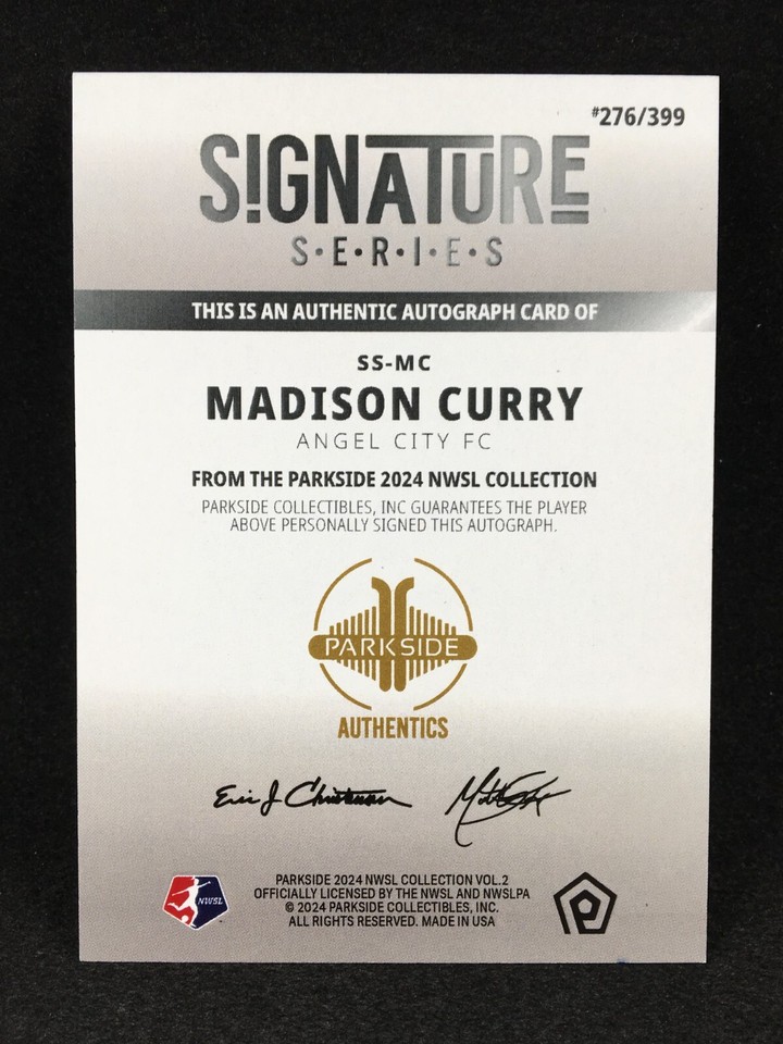 Madison Curry 2024 Parkside NWSL Vol 2 Signature Series /399 Auto RC ...