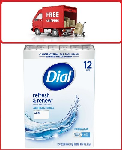 Dial Antibacterial Bar Soap, Refresh & Renew, White, 4 oz, 12 Bars | eBay
